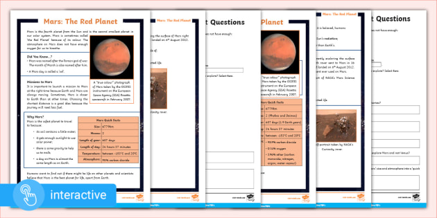 Interactive PDF KS2 The Red Planet Non-Fiction Differentiated Reading